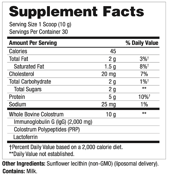 Colostrum NutriGrowth Powder 10 Grams/svg (2000mg IgG) – VP Nutrition